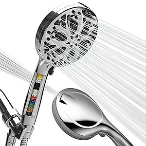 SparkPod 10-Mode Filtered Shower Head with Hose - 5" High Pressure Shower Heads with Filter - Handheld Shower Head Filter with Built-In Power Jet, Stainless 6ft Hose and Bracket (Polished Chrome)