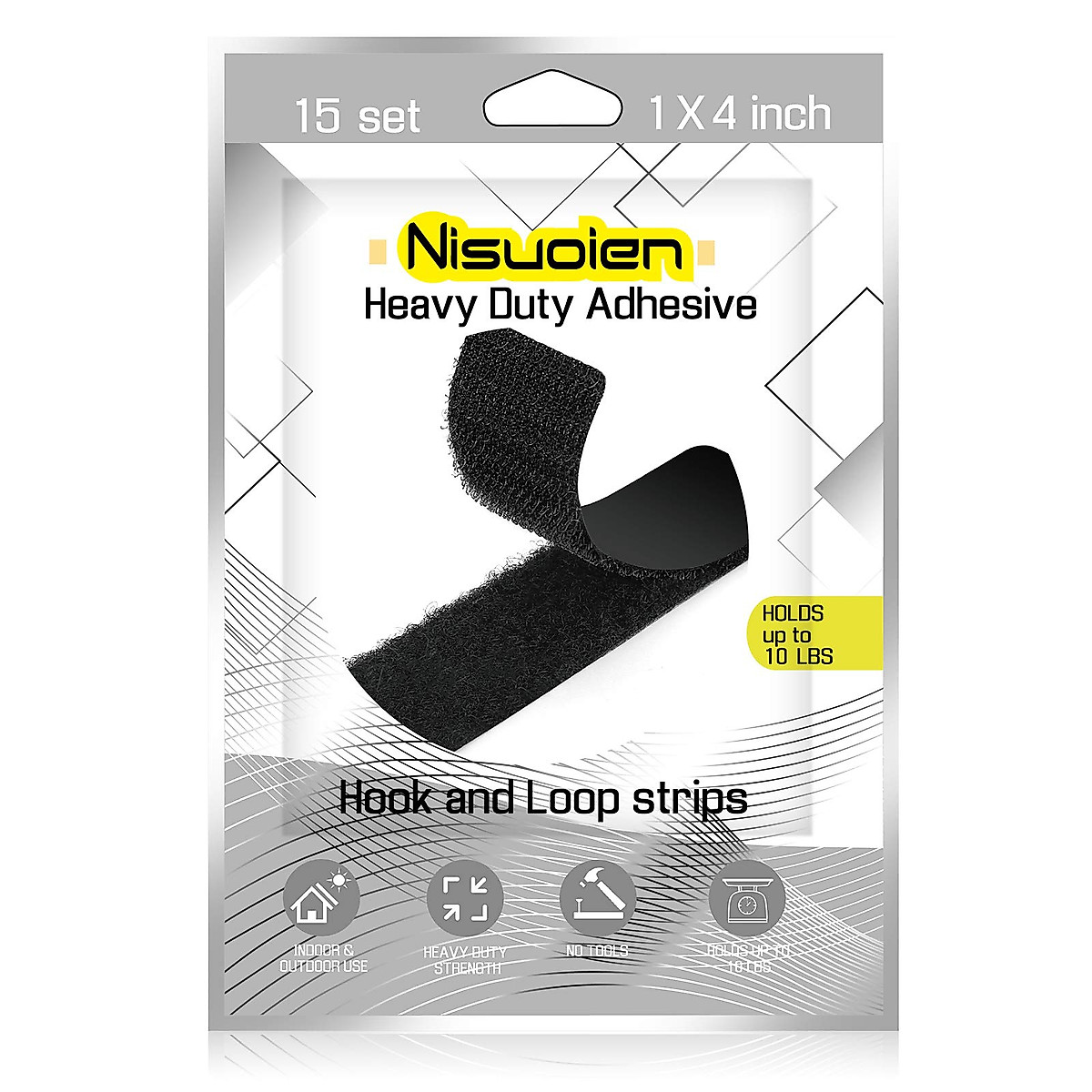 15 Sets Strips with Adhesive - Strong Double Sided Tape with Hook and Loop - 1 x 4 Inch
