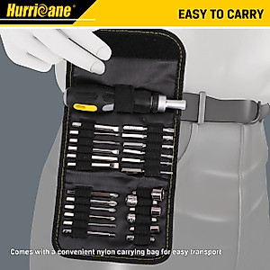 Hurricane 26 Piece Ratcheting Screwdriver Set with Chrome Vanadium Steel Bits, Durable Nylon Pouch