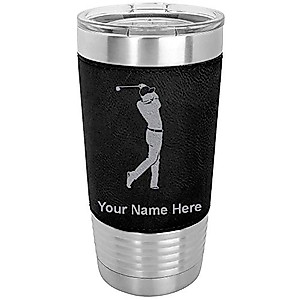 LaserGram 20oz Vacuum Insulated Tumbler Mug, Golfer Golfing, Personalized Engraving Included (Faux Leather, Black)