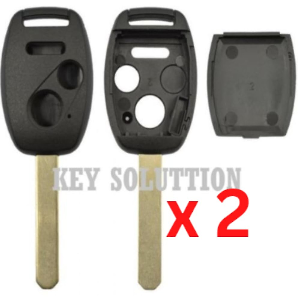 BEST KEY SOLUTION, Keyless Entry Remote, Car Key Fob Shell Cover Replacement fits to 2003 2004 2005 2006 2007 2008 2009 2010 2011 2012 Honda Accord Civic CR-V Pilot (Pack of 2) (3 Button)