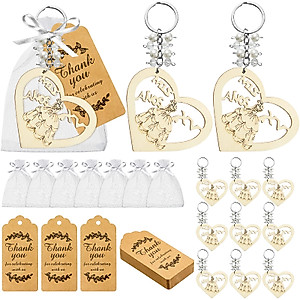 36 Sets Wooden Heart Shape Keychain Quinceañera Recuerdos Favors for Girl Recuerdos De 15 Quinceañera Favors Wood Heart Quince Keychain Quinceanera Party Favors with Organza Bags and Thank You Tags