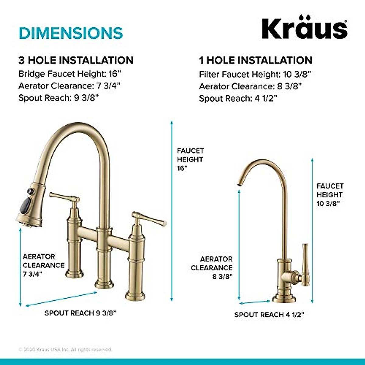 KRAUS Allyn Transitional Bridge Kitchen Faucet and Water Filter Faucet Combo in Brushed Gold, KPF-3121-FF-102BG