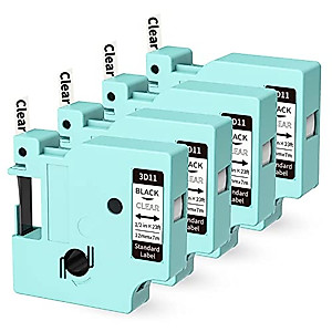 Vixic D1600 Bluetooth Label Maker (Comes with 1 Label Tape) Bundle with 4-Pack 3D11 Black on Clear Tapes, 1/2 Inch x 23 Feet (12mm x 7m) Each, Compatible D1600 Label Maker