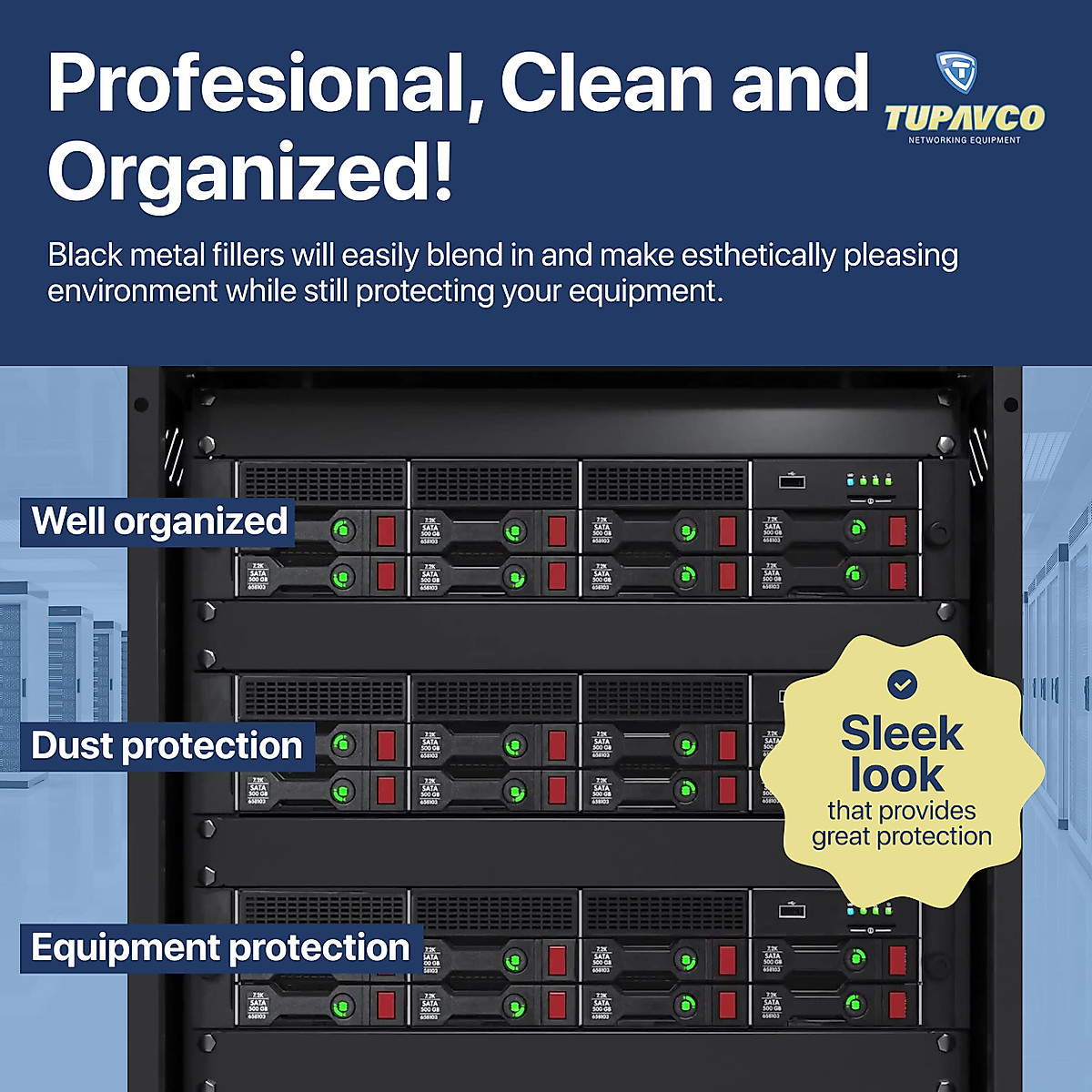 1U Blank Panel - (5 Pack) - Rackmount Accessories - Metal Spacer 19" Filler for Server Rack Cabinet Enclosure - Black Durable Steel - Tupavco TP1759