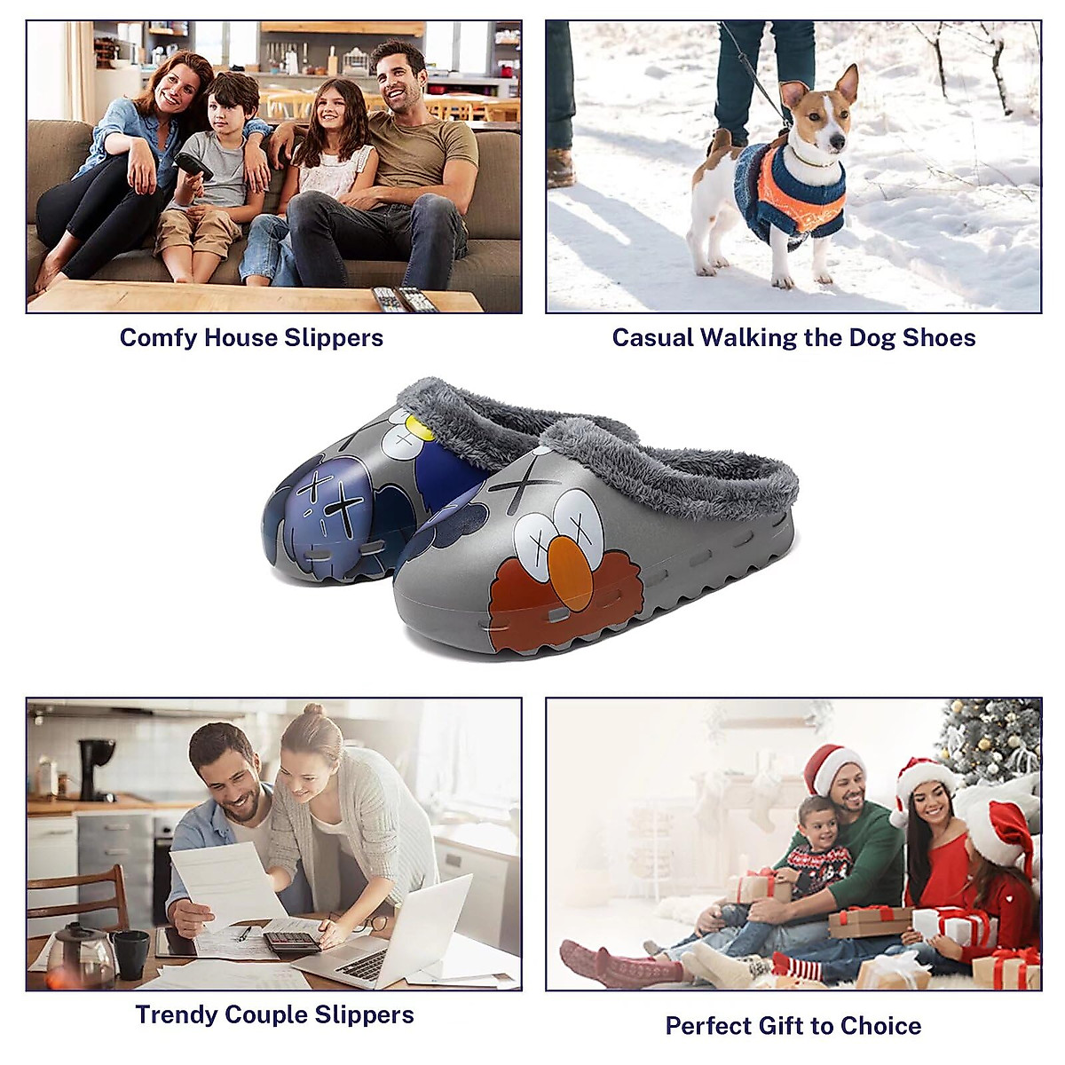 Mukinrch Slippers for Women Men House Slippers, Furry Slides House Shoes EVA Waterproof Soft Plush Bedroom Clogs Indoor Outdoor Slippers