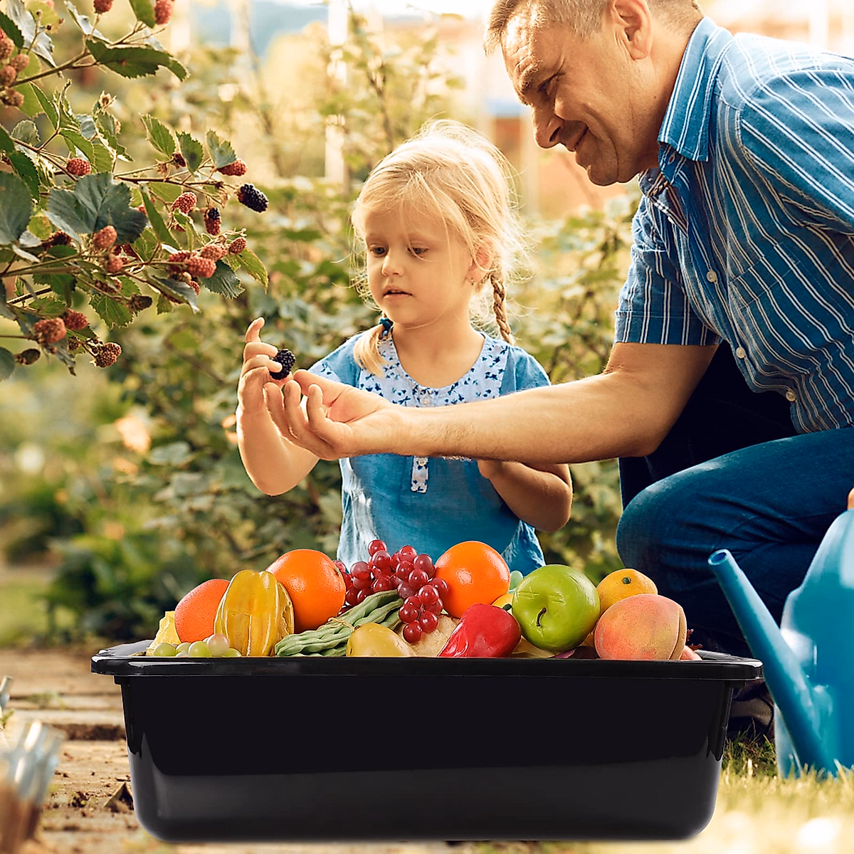 Qskely 4-Pack Plastic Commercial Bus Box, 32 L Black Large Bus Tub