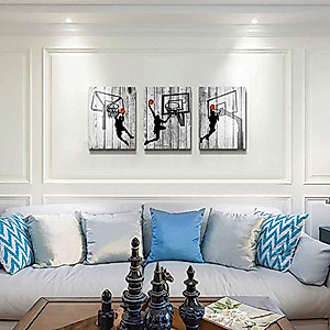 Black and white Canvas Wall Art for living room bathroom and bedroom kitchen wall decor artwork Canvas Prints play basketball sport painting 12" x 16"3 Piece Modern framed office Home decorations