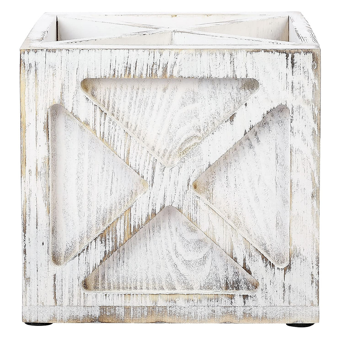 MyGift Whitewashed Solid Wood Kitchen Utensil Holder Crock Countertop Storage Organizer with 4 Compartments, Rustic Farmhouse Flatware Silverware Buffet Caddy