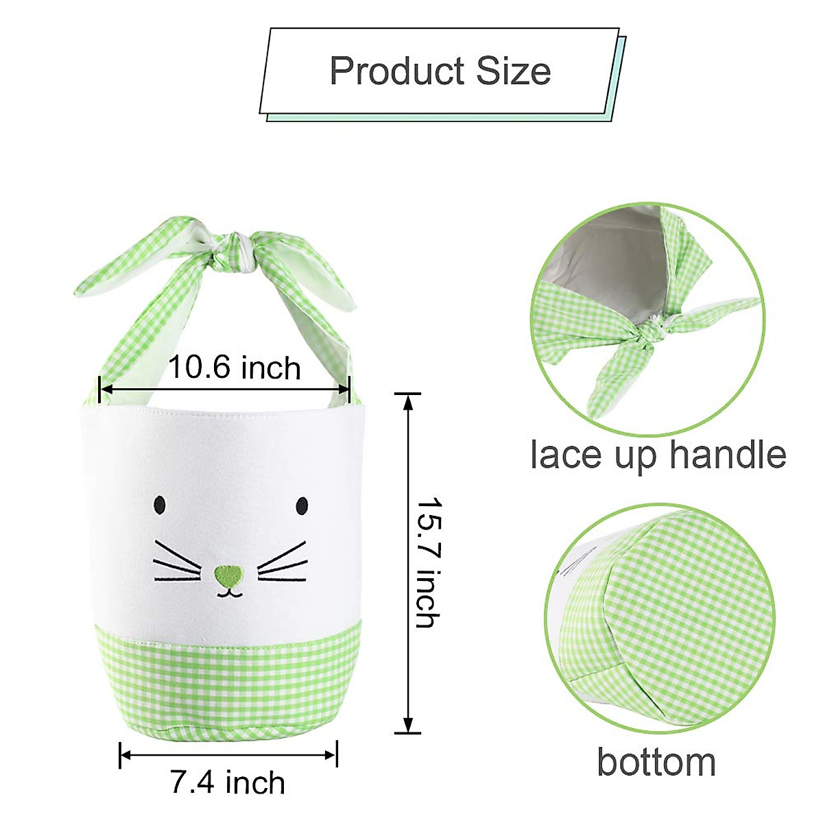 Easter Bunny Basket Bags Rabbit Canvas Toys Bucket Tote Storage Gifts Candies Handbag for Kids