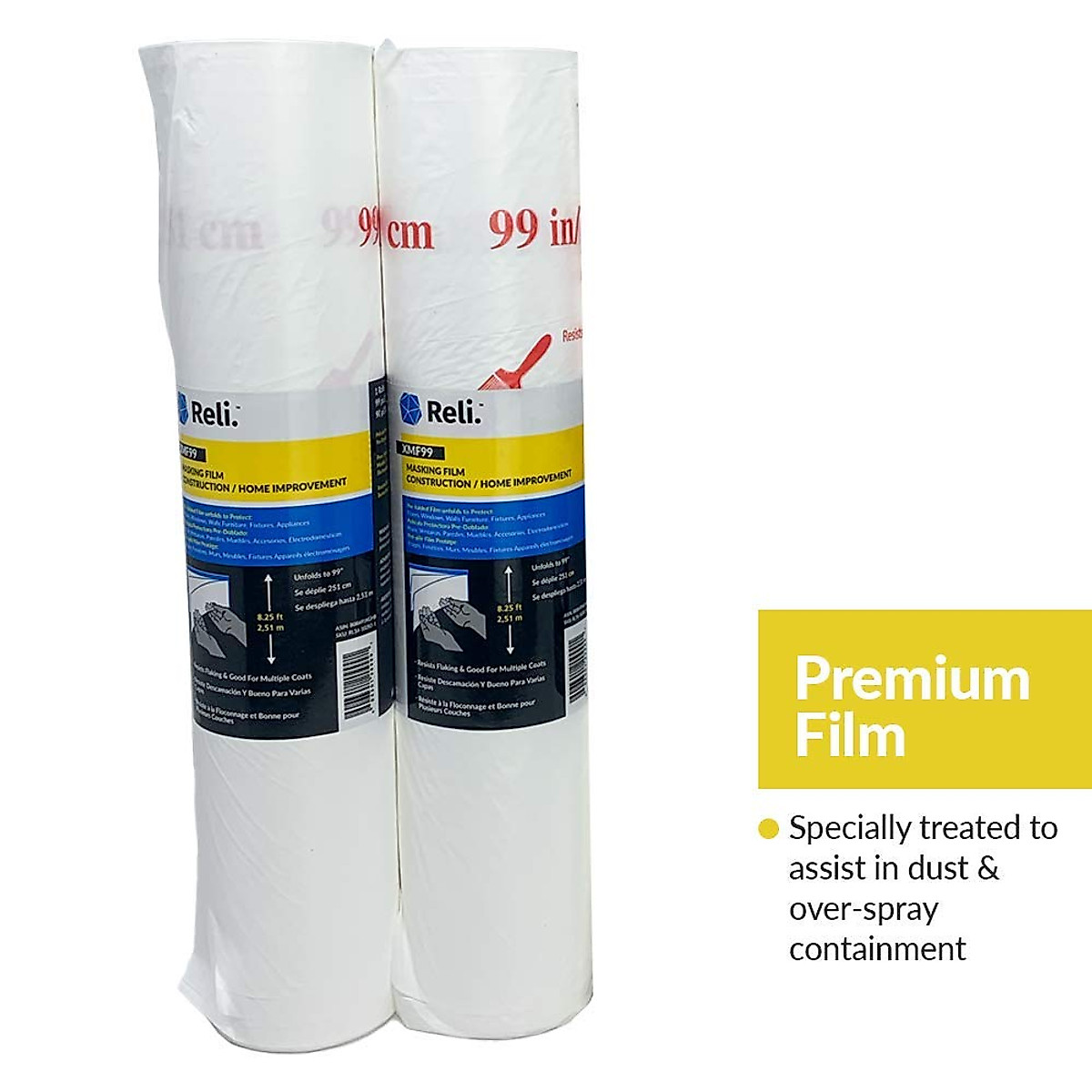 Reli. Masking Film, 10 Rolls Bulk (90' Foot x 99" Inch) - Masking Plastic Film for Painting, Automotive - Pre-Folded - Hand-Masker Film Plastic in Bulk