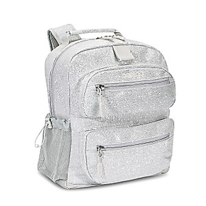 Bentgo® Kids 5-Compartment Lunch Box Set With Lightweight 14” Kids Backpack (Glitter Edition - Silver)