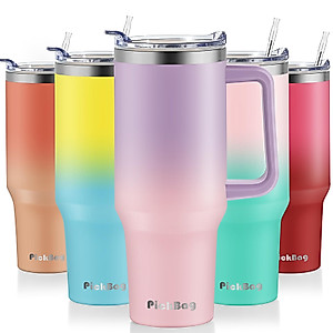 40 oz Tumbler with Handle and Straw, 100% Leak Proof Tumblers Cup, Stainless Steel Insulated Travel Coffee Mug, Keeps Drinks Cold for 24 Hours or Hot for 10 Hrs, Fit for Car Cup Holder, PurplePink