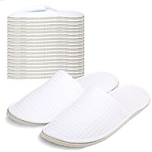 Anmerl Spa Slippers for Men and Women - Premium Bulk Hotel Slippers - Breathable Soft Cotton House Guest Slippers - Non Slip, Washable, Reusable - 10 Pairs (White, US 10-12)