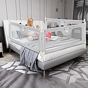 BABY JOY Bed Rail for Toddlers, 77’’ Extra Long, Height Adjustable & Folding Baby Bed Rail Guard w/Breathable Mesh & Double Safety Child Lock for Kids Twin Double Full Size Queen King Mattress (Gray)