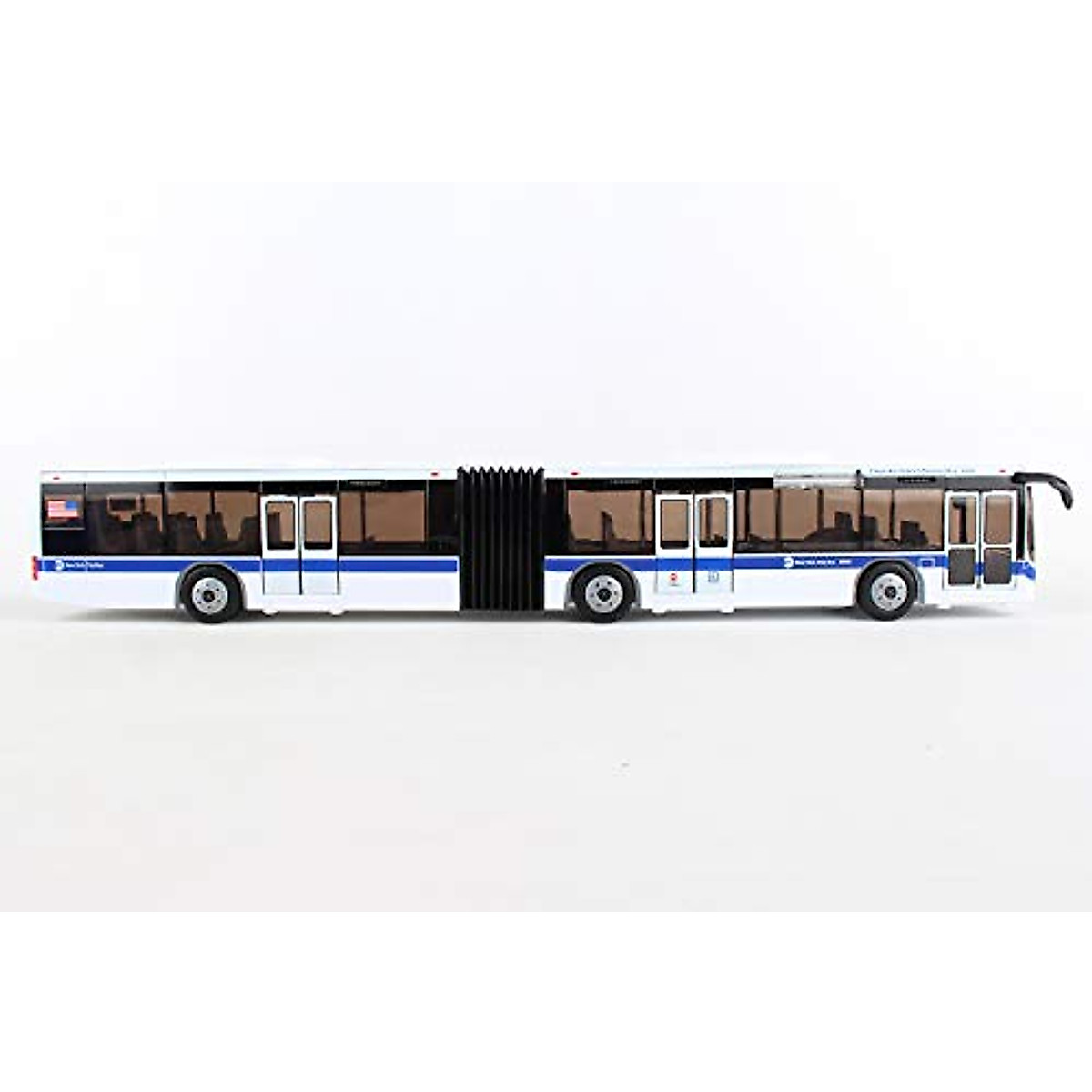 Daron RT8563 New York City MTA Metro Articulated Electric Bus 1:43 Scale- 16 Inches long White/Blue/Black