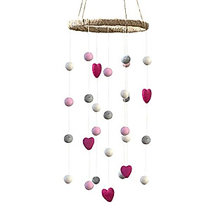 Felt Ball & Heart Nursery Ceiling Mobile- Hot Pink, Light Pink, Gray & White
