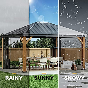 OLILAWN Gazebo 12x14, Outdoor Hardtop Gazebo with Large Aluminum Frame, Galvanized Steel Top Gazebo with Drainage System, All-Weather Metal Gazebo Pavilion with Display Shelves, for Patio Garden Lawns