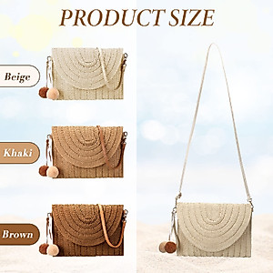 3 Pieces Straw Crossbody Bag for Women Shoulder Bags Purse Beach with Pompom Summer Envelope Wallet, Khaki, Brown, Beige