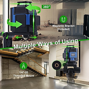 Laser Level 360 Self Leveling, Jkaoclever 150ft Green Cross Line Laser Level, 8 Lines 2 x 360 Lazer Tool for Picture Hanging/Construction/Alignment, 2 Rechargeable Battery&Wall Bracket