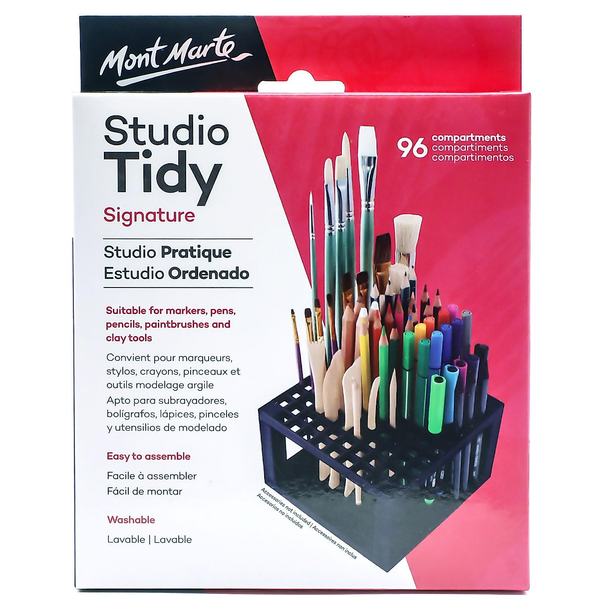 MONT MARTE 96 Hole Plastic Pencil & Brush Holder for Paint Brushes, Pencils, Markers, Pens and Modeling Tools. Provides Excellent Art Studio Organization.