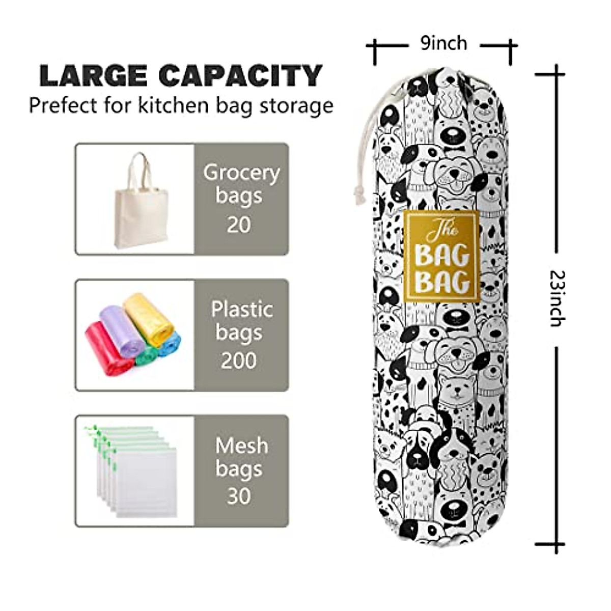 Grocery Bags Holder Organizer For Shopping Bags，Wall Mount Plastic Bags Storage Container Dispensers, Pet Lovers Home Kitchen Gifts For Women, Family, Friends, Dog Mom, Dog Dad