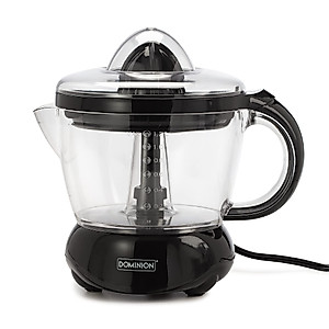 Dominion BPA-Free Electric Citrus Juicer Extractor, Compact Volume Pulp Control, Oranges, Lemons, Limes, Grapefruits with Easy Pour Spout, 40oz, Includes Two Juicing Cones, Black