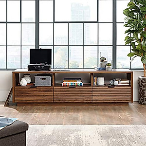 Sauder Harvey Park Credenza, for TVs up to 70", Grand Walnut Finish & Harvey Park Narrow Bookcase, Grand Walnut Finish