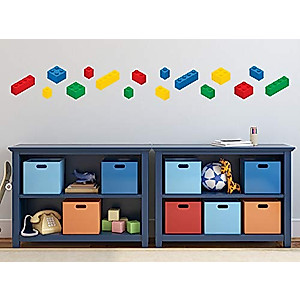 Sunny Decals Lego Inspired Building Blocks Wall Decals - Set of 16 Removable Fabric Kids Wall Stickers, Primary Colors