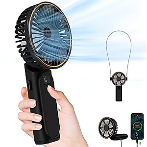 TUNISE Portable Handheld Fan, Portable Fan Rechargeable, 4000mAh, 180° Adjustable, 6 Speed Wind, Display Electricity in Real Time, USB Rechargeable Foldable Fan, Quiet Personal Fan with Power Bank