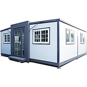 SalQam Container Homes 20ft and 40ft Portable Prefabricated Tiny Home, Mobile Expandable Prefab House for Garden,Warehouse,Storage,Vacation Houses,Office Spaces with Restroom Easy Assemble.