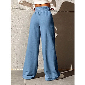 MISSACTIVER Women Casual High Waist Elastic Drawstring Baggy Sweatpants Workout Athletic Patchwork Wide Leg Joggers Pants Blue