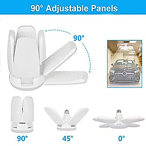 4 Pack LED Garage Lights, 60W 6000LM Deformable Garage Ceiling Light, E26 Dimmable Garage Light, 6500K LED 4-Leaf Light for Garage Workshop Warehouse Basement