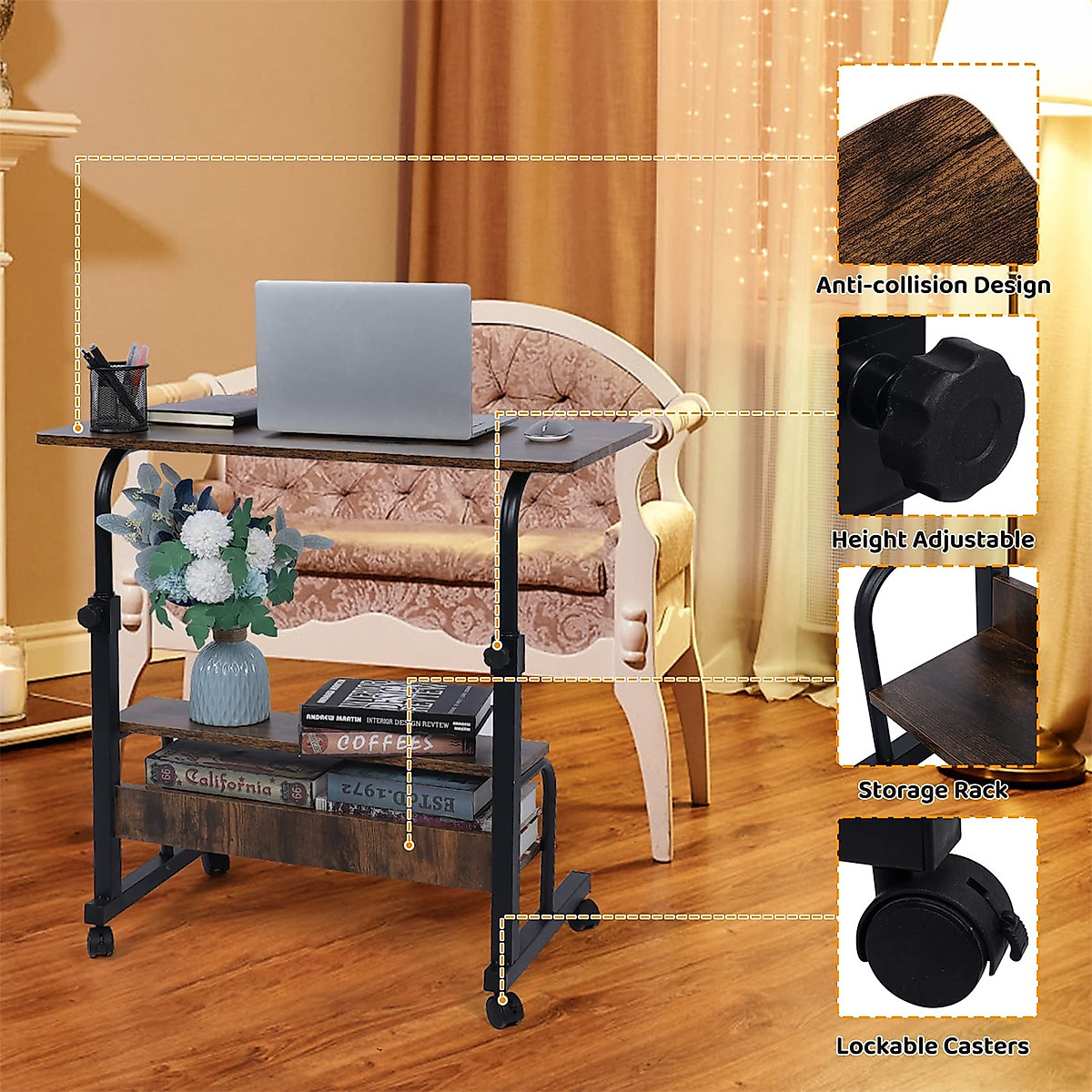 Computer-Desk Office-Desk, Small-Folding Gaming-Laptop Home-Office Desks for Small Spaces, Writing Study Desk Table with Storage for Home Bedroom, Adjustable Height 32×16×25-36 inches