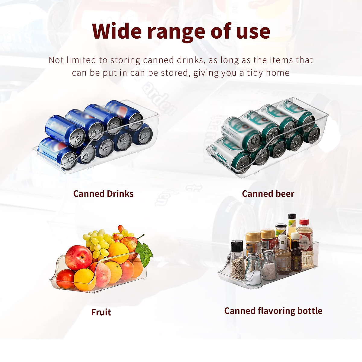 4 Pack Soda Can Organizer for Refrigerator,Can Dispenser Refrigerator Organizer for Kitchen Cabinets Cupboard BPA-Free