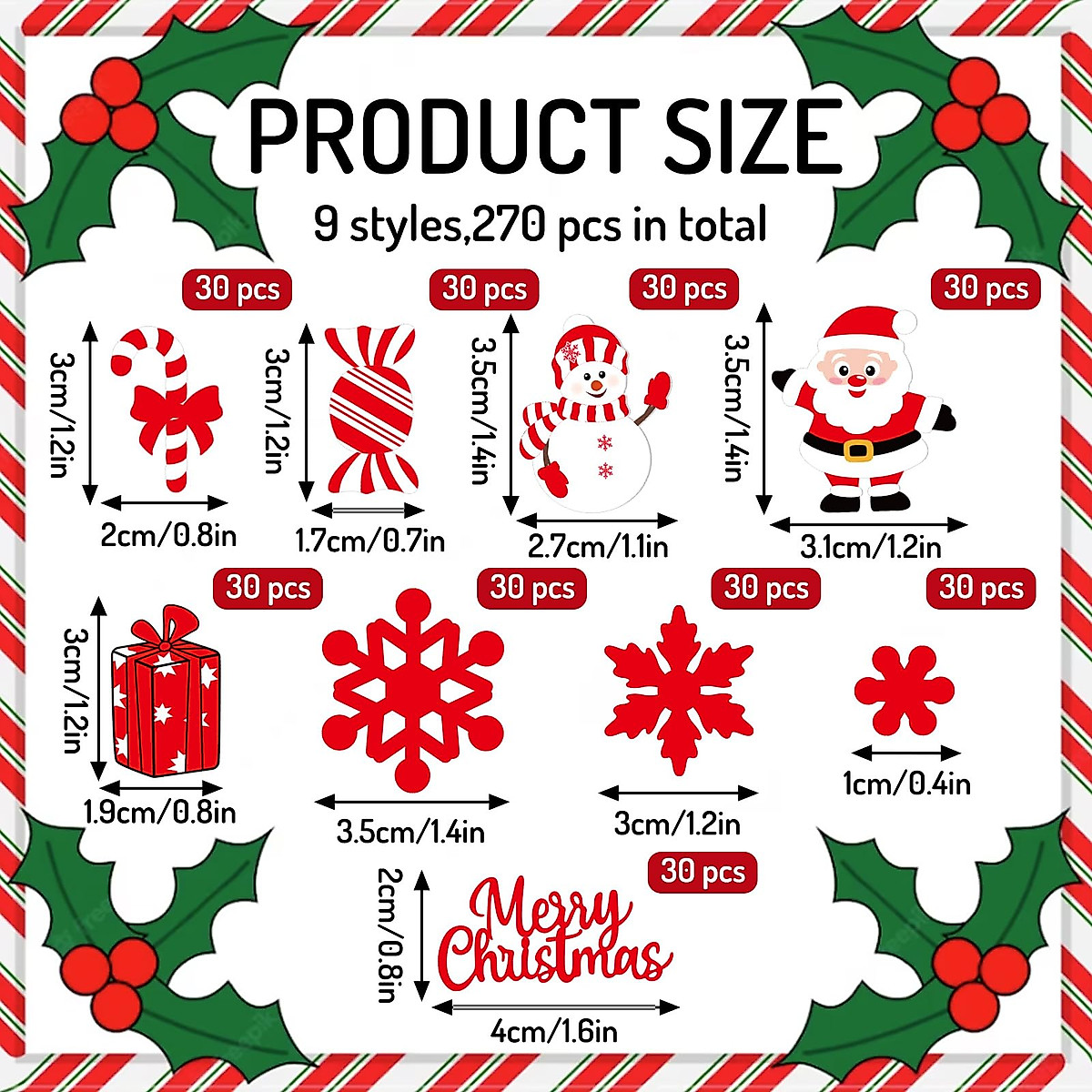 Whaline 270Pcs Christmas Confetti Red Santa Snowflake Snowman Paper Confetti Merry Xmas Table Confetti Decoration for Winter Holiday Baby Shower Birthday Party Supplies DIY Crafting
