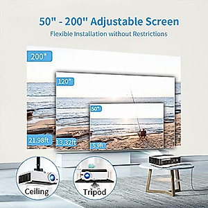 Wireless Projector with WiFi & Bluetooth, Full HD 1080P Smart Home Theater Projector with Android OS/Digital Zoom/HiFi Speaker, 200" Outdoor Movie Projector with HDMI/USB/VGA for Laptop TV Stick DVD