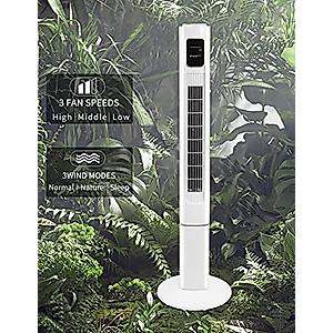 R.W.FLAME Household Tower Fans with Remote,47" Oscillating Cooling Fans Built-in Timer Portable Floor Fan, 3 Modes 3 Speeds (White, 47")
