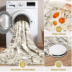 Area Rug Living Room Rugs 5x7: Modern Neutral Abstract Aesthetic Rug for Bedroom Dining Room Table - Large Soft Stain Resistant Machine Washable Rug, Indoor Home Office Carpet - Gold Brown