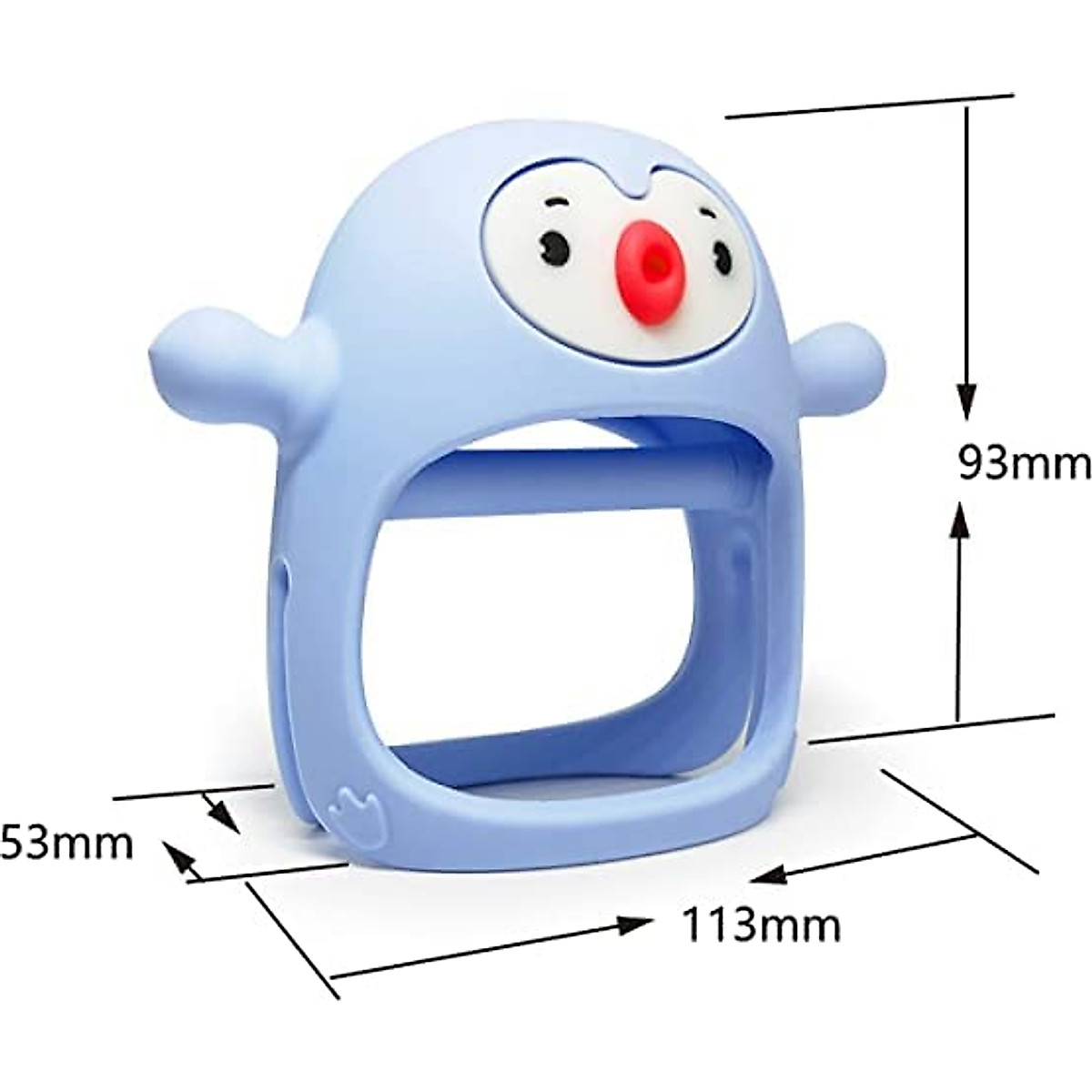 Wearable Soothing Teether, Penguin Buddy Never Drop Silicone Baby Teething Toy, Baby Chew Toys for Sucking Needs, Hand Pacifier for Breast Feeding Babies, Car Seat Toy for New Born (Baby Blue)