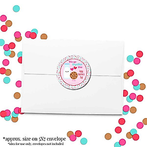 Milk and Cookies Valentine Party Favor Sticker Labels, 40 2" Party Circle Stickers by AmandaCreation, Great for Classroom Valentines, Envelope Seals, Gifts & Treats