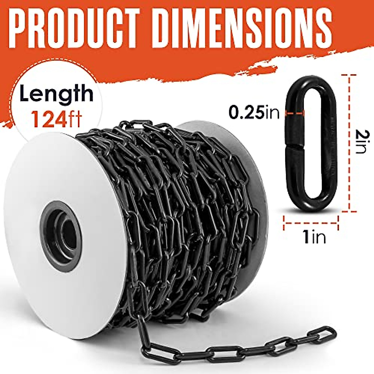 Houseables Plastic Chain, Link Fence, Safety Barrier, 124 Foot, Black, 2” Links, Light Weight, UV Protected, Barrier, Barricade, Accessory for Crowd Control, Queue Line, Decoration