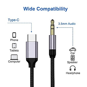 USB C Aux Cable (2 Pack),Type C Male to 3.5mm Male Jack Adapter,Extension Audio Cord for Car Stereo,Speaker,Headphone Samsung Galaxy S21 S20 Ultra S20+ Plus 5G,Note 20/10, Pixel 4/3 XL (3.28ft, Grey)