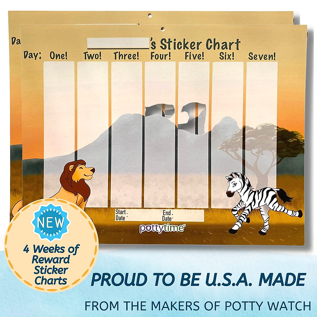 POTTY TIME: Purple Watch & Sticker Set | Water Resistant, Toilet Training Aid, Warranty Included. (Automatic Timers Plays Music & Flashing Lights for Fun Reminders), Purple & Savanna Sticker Cha