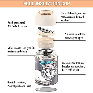CUPADA Fashion Sphynx Cat Food Jar, Funny Kitty Insulated Hot Food Jars Vacuum 17OZ with Folding Spoon for Work Trip Picnic Camping
