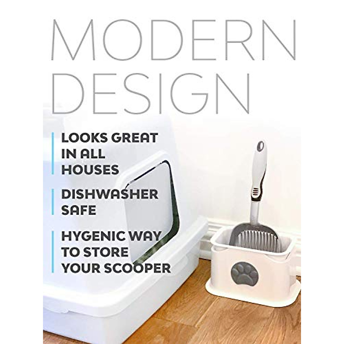 iPrimio Scoop Monster Cat Litter Scooper with Soft Foam Handle - Easy Cleaning Litterbox - Modern Scooper Holder -Works with All Metal and Plastic Scoopers