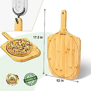 JIAFUEO Pizza Peel 12 inch, Bamboo Pizza Board Wooden Pizza Paddle Spatula Oven Accessory for Baking Homemade Pizza, Wood Cutting Board for Cheese Bread Fruit Vegetables