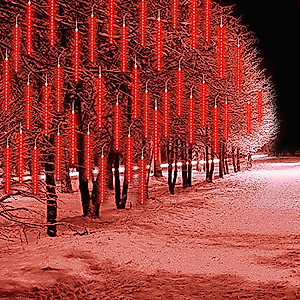 LED Falling Rain Light 30cm 8 Tubes 240 LED High Brightness Drop Lights Cascading Icicle String Light for Christmas New Year Night Lighting Garden Tree Home Decor, Red