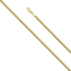 Wellingsale 14K Solid Yellow Gold 2mm Miami Cuban Link Curb Chain with Lobster Claw Clasp - 24" Inches