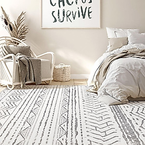 Area Rugs 8x10 Living Room: Washable Boho Large Neutral Soft Farmhouse Rug Stain Resistant Modern Geometric Non Slip Indoor Floor Carpet for Bedroom Nursery Kids Playroom Office- Gray White